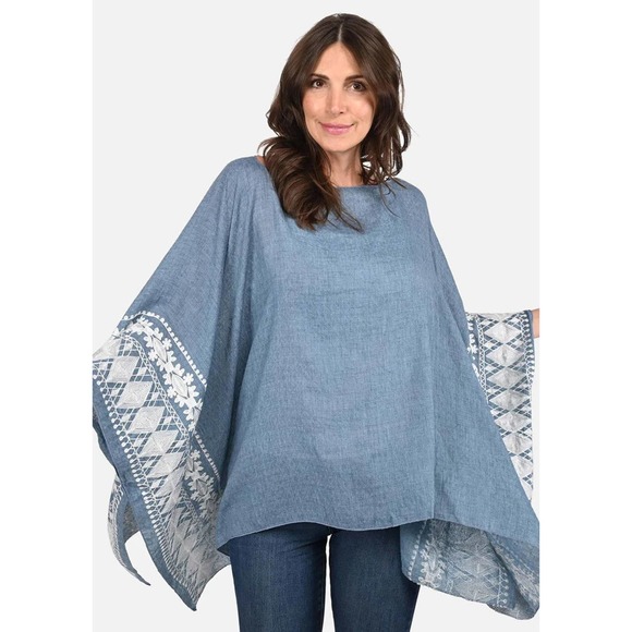 Passion of Essence | Tops | Sale Passion Slate Blue White Embroidered ...